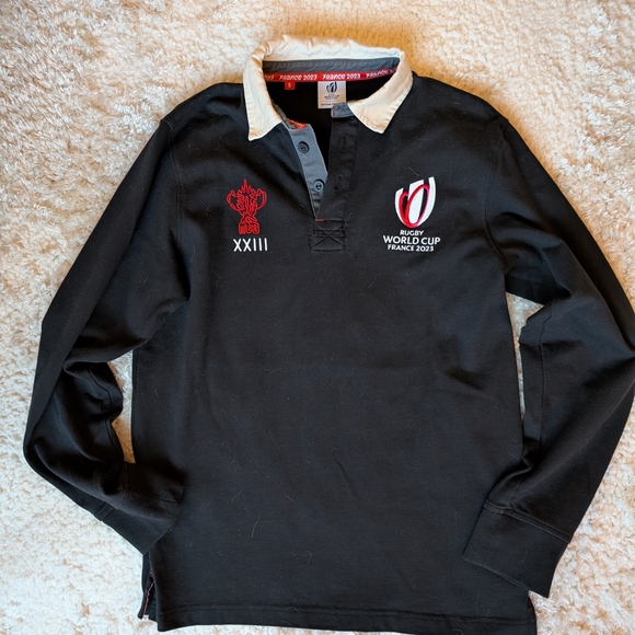Tops | Black Rugby World Cup Long Sleeve Polo | Poshmark